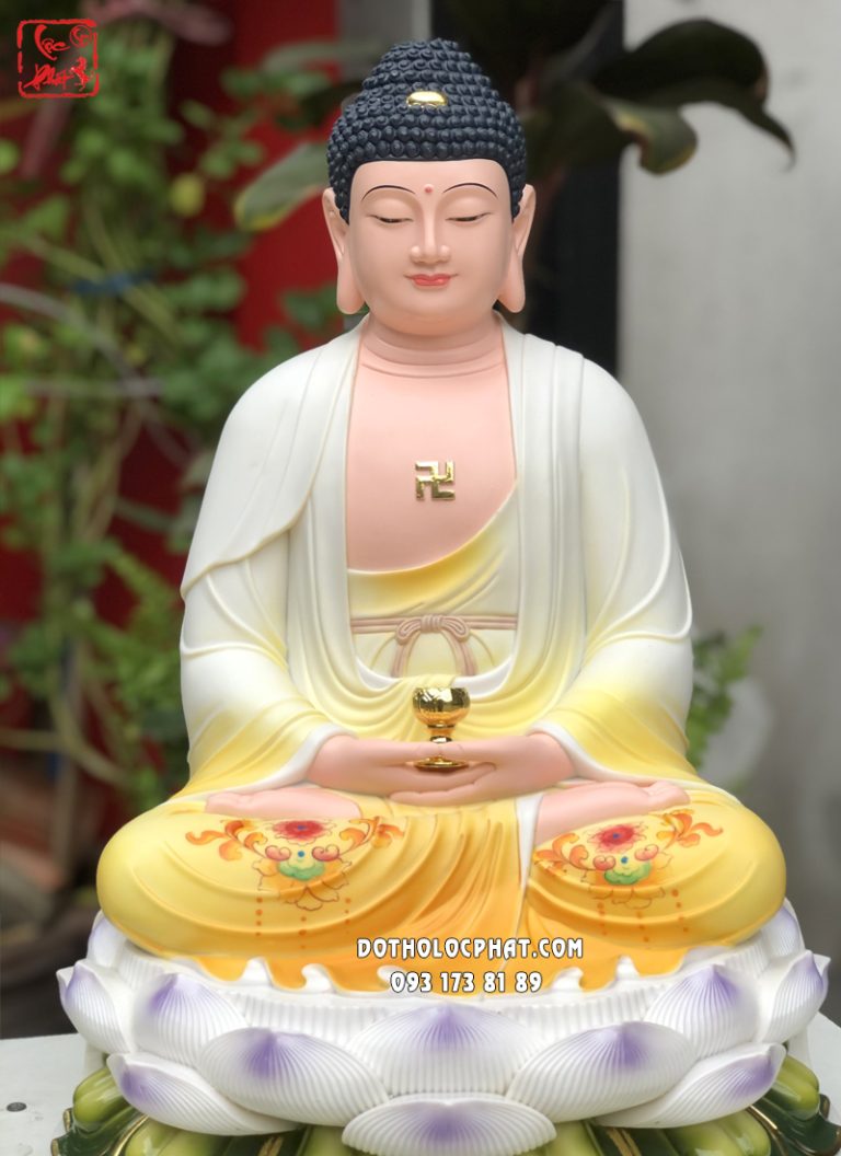 Tượng Phật A Di Đà Poly Áo Vàng Đế Tròn ADD-029