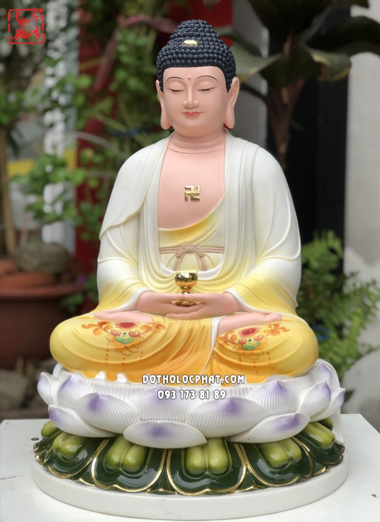 Tượng Phật A Di Đà Poly Áo Vàng Đế Tròn ADD-029